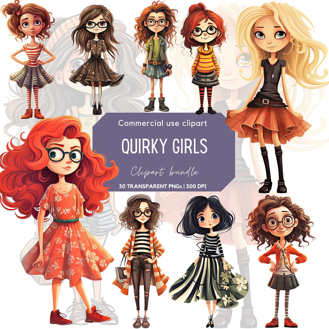 Quirky Girls Clipart Whimsical Girl Png Whimsical Graphics Junk Journal ...