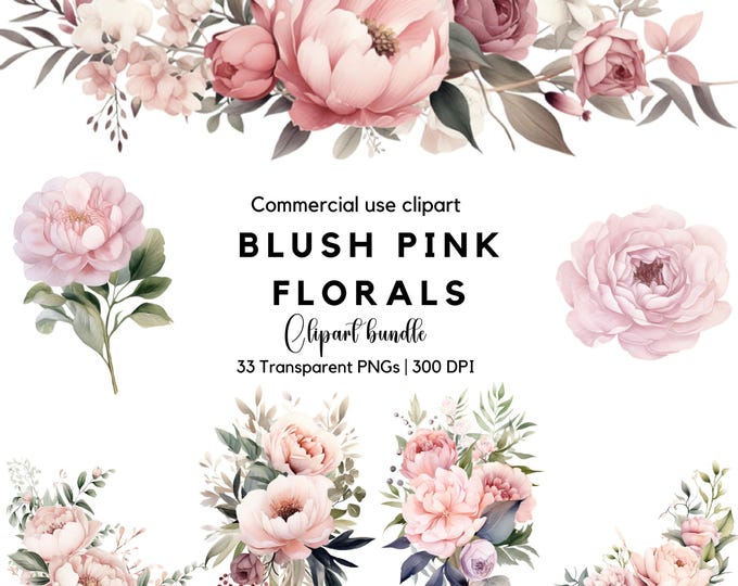 Rose Gold Floral Clipart: Pink Watercolor Flowers (digital Download ...