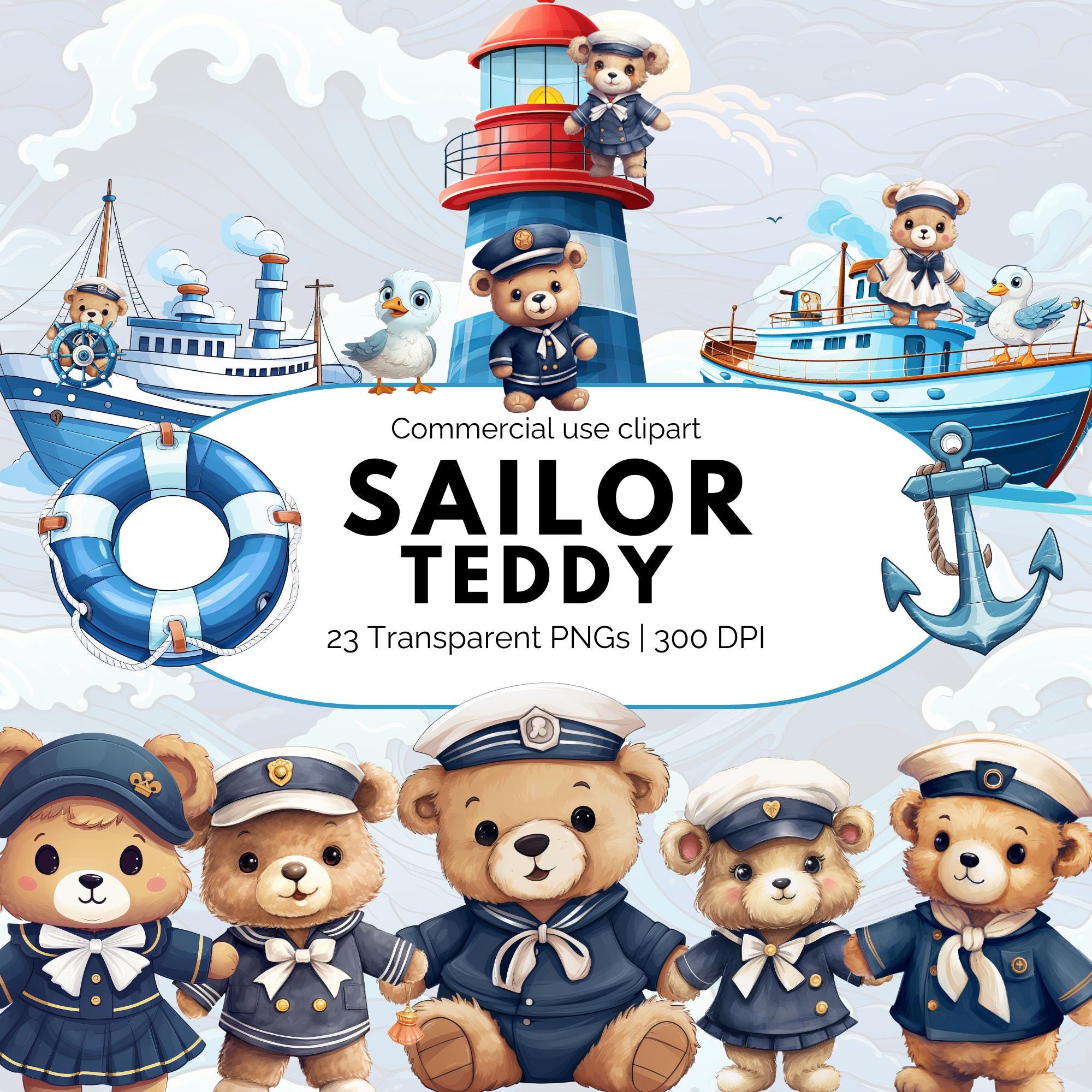 Cute Sailor Teddy Bear Nautical Art for Baby Nursery and Party Decor ...
