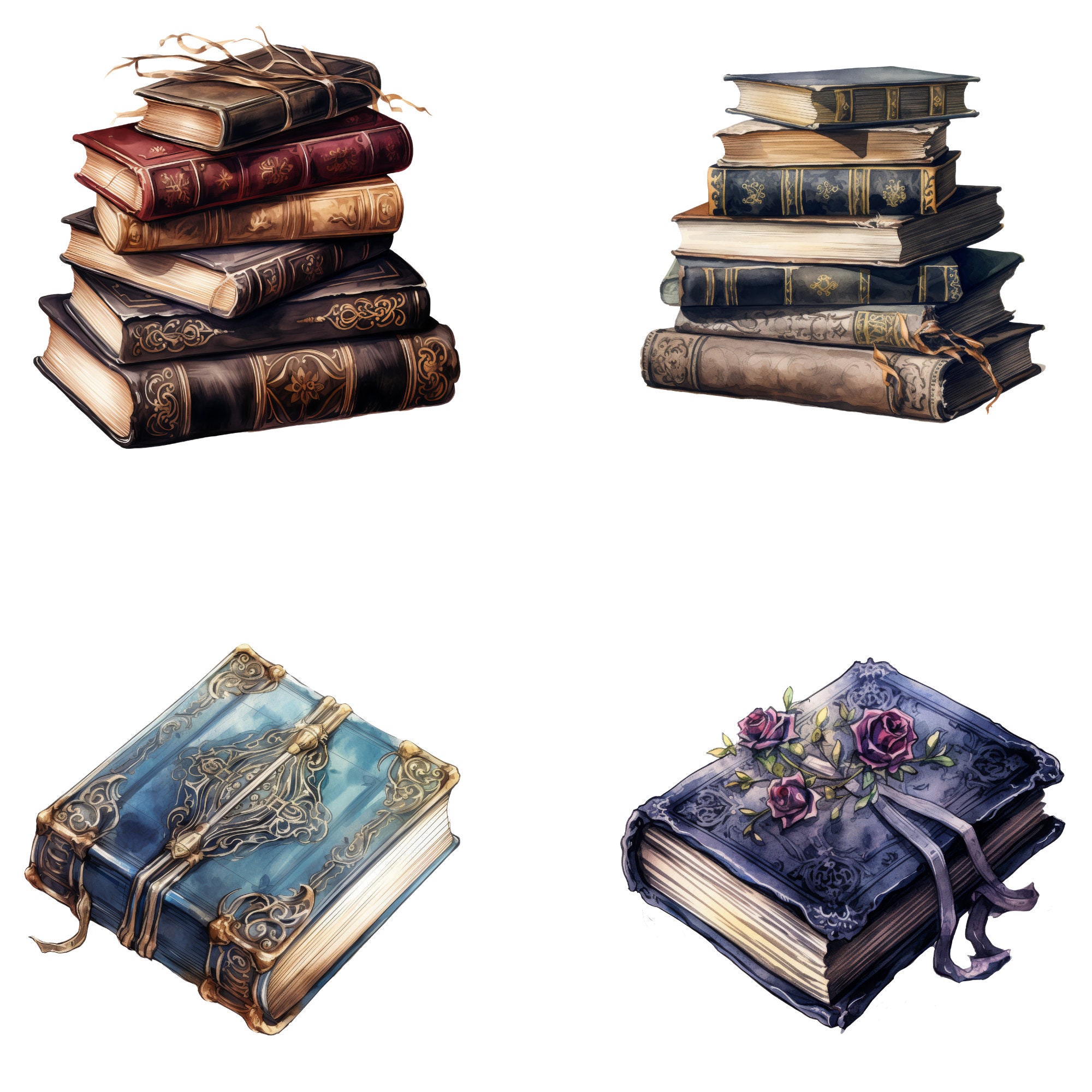 Watercolor Gothic Bookshelf Clipart Bookworm Library Book Lover ...