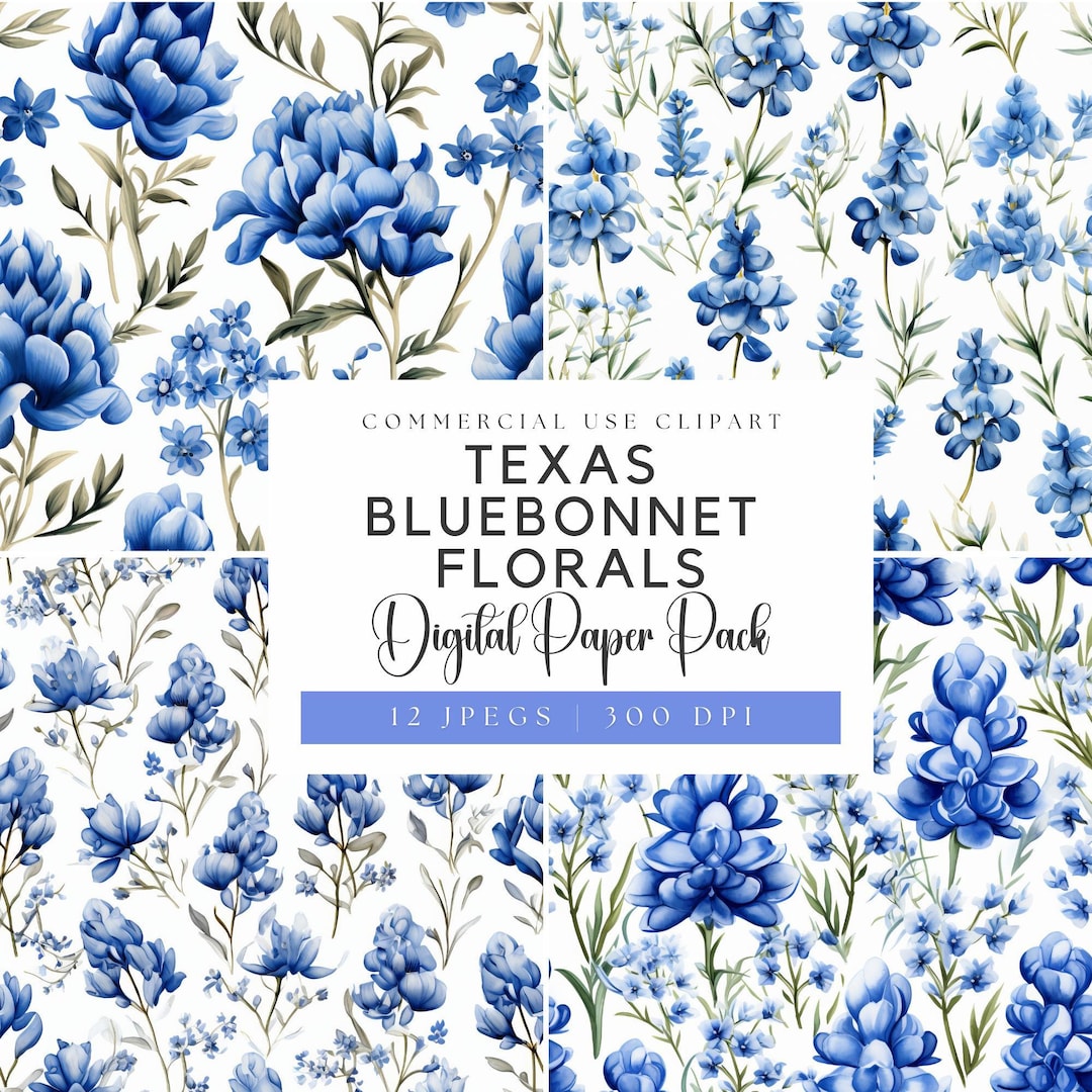 Watercolor Texas Bluebonnet Digital Papers: Floral Wildflower Designs ...