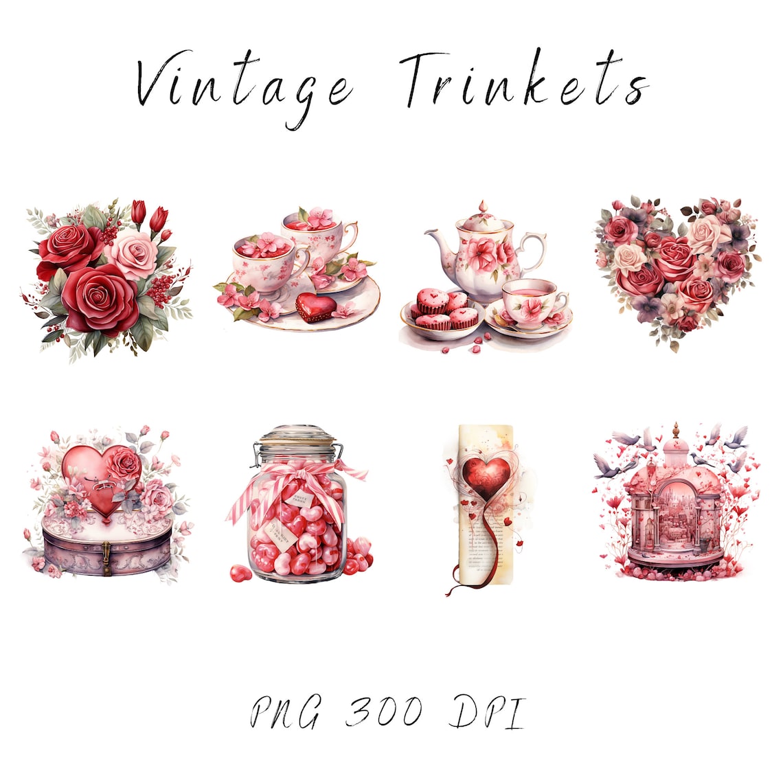Watercolor Vintage Valentine's Clipart Nostalgic Valentines Retro ...