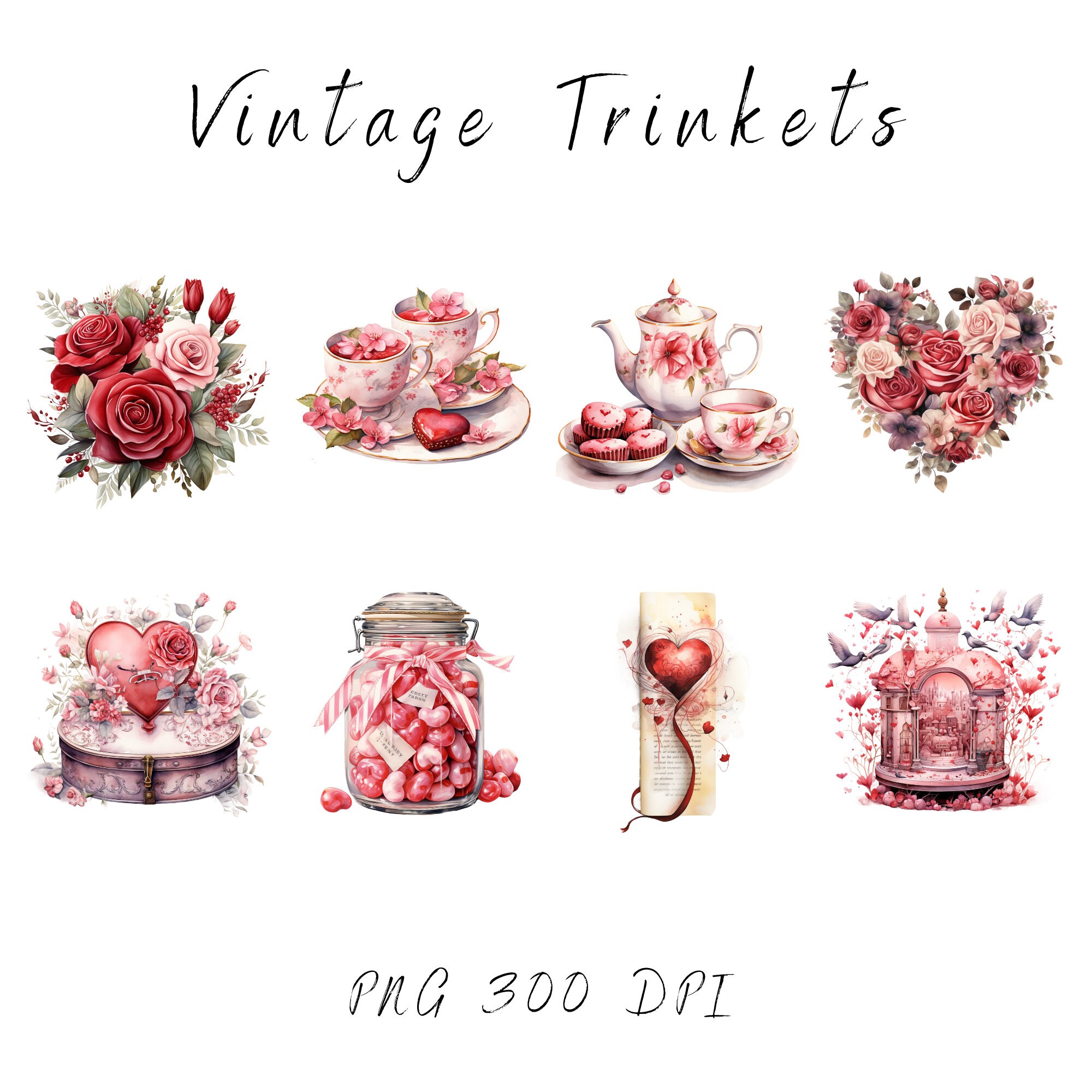 Watercolor Vintage Valentine's Clipart Nostalgic Valentines Retro ...
