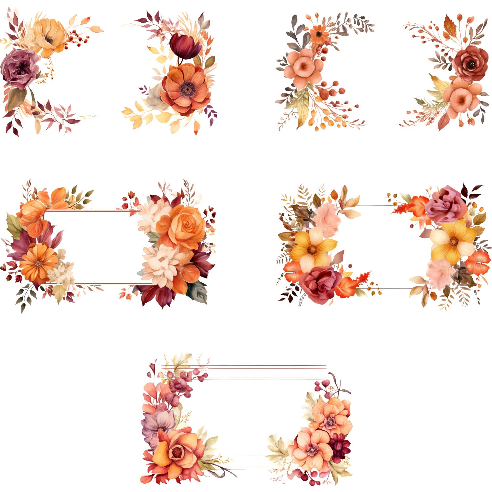 Watercolor Fall Floral Frame Clipart Autumn Border Autumn Leaves ...