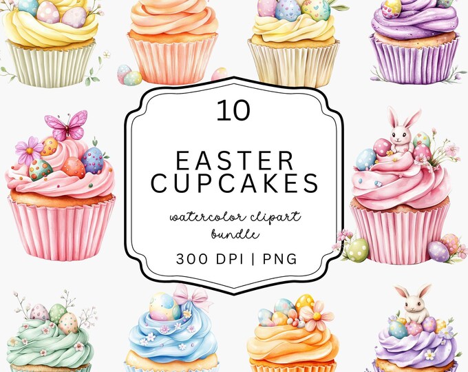 Watercolour Easter Cupcake Clipart, Transparent PNG, Pastel Easter ...