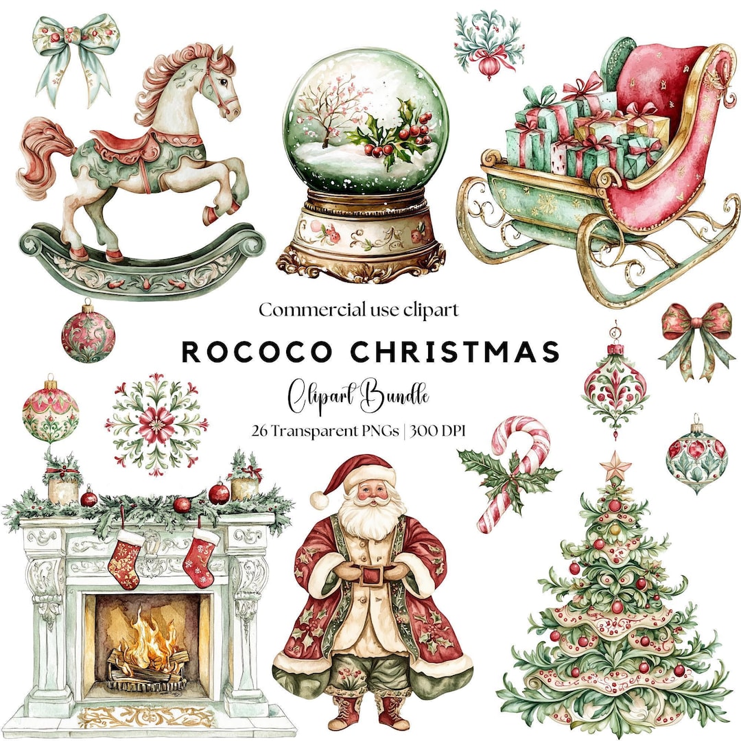 Rococo Christmas Clipart: Vintage Victorian Ornaments (PNG) - Etsy