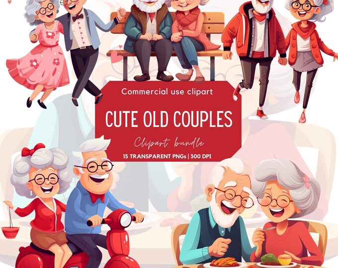 Quirky Elderly Couple Clipart, Cute Old People Illustrations, Printable ...