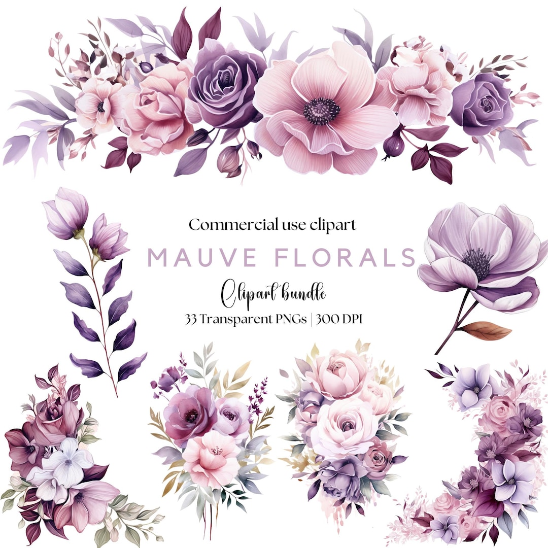Watercolor Mauve Floral Clipart Mauve Flower Png Purple Florals Wedding ...