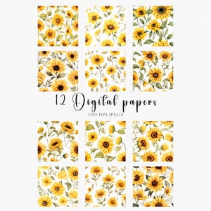 Watercolor Sunflower Digital Papers | Watercolor Flowers | Wedding ...