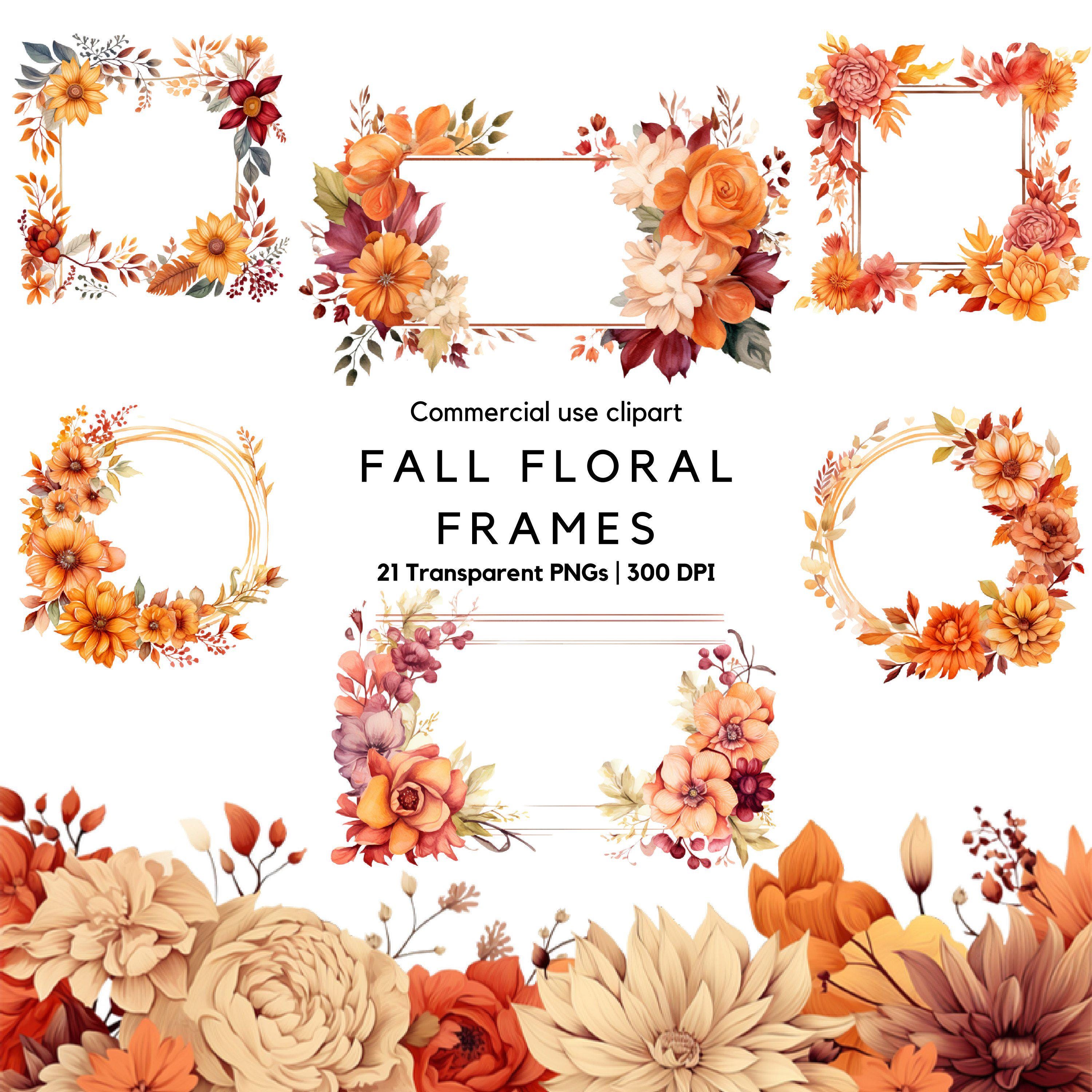 Watercolor Fall Floral Frame Clipart: Autumn Leaves PNG (digital ...