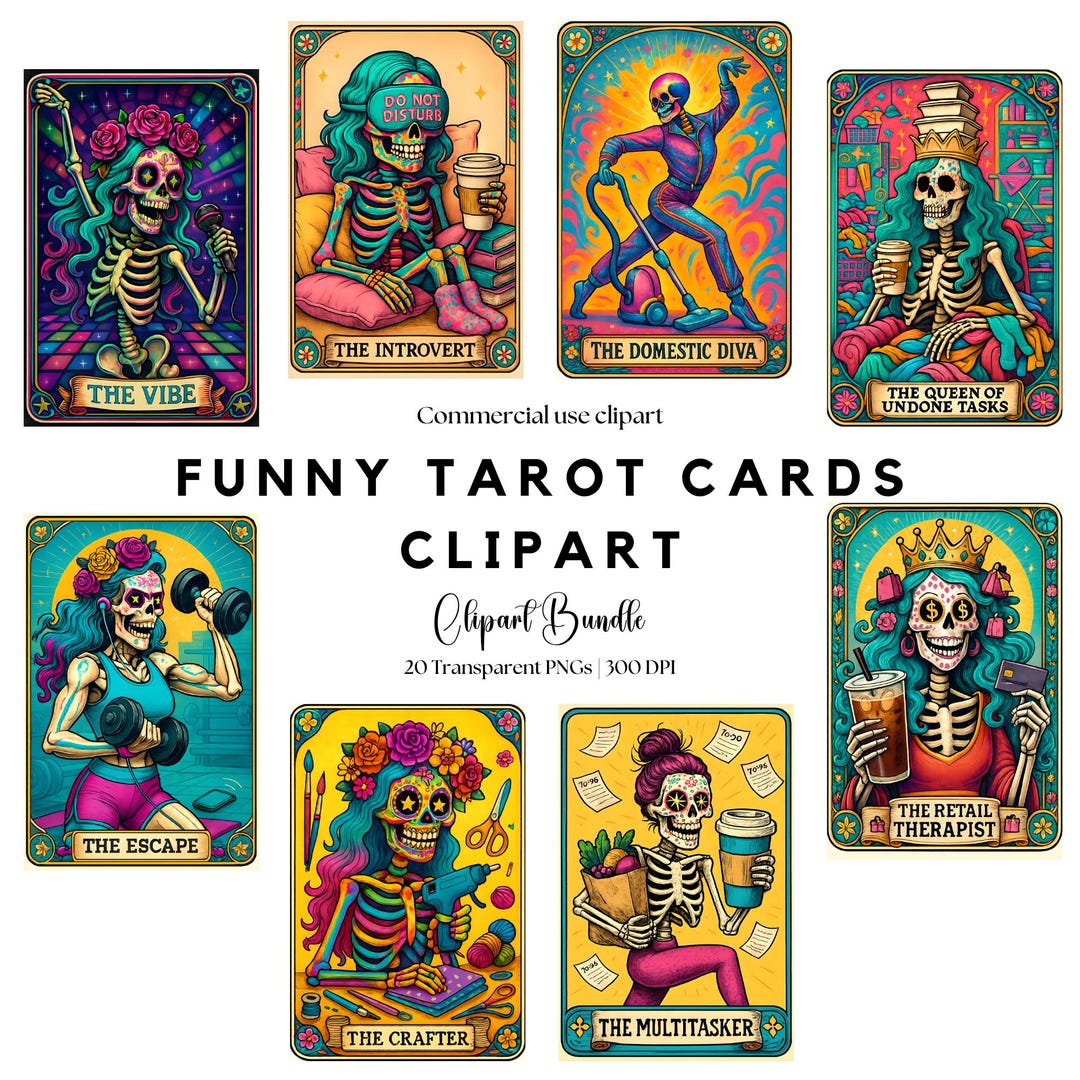 Funny Tarot Card Clipart PNG, Skeleton Tarot Sublimation Design ...