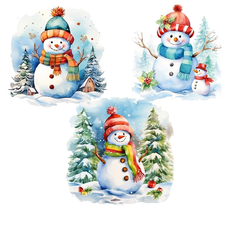 Watercolor Snowman Clipart | Cute Snowman | Christmas Snowman Png ...