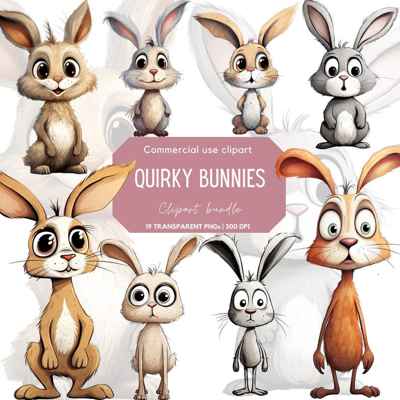 Quirky Bunny Clipart Bundle: Funny Watercolor Bunnies (digital Download ...