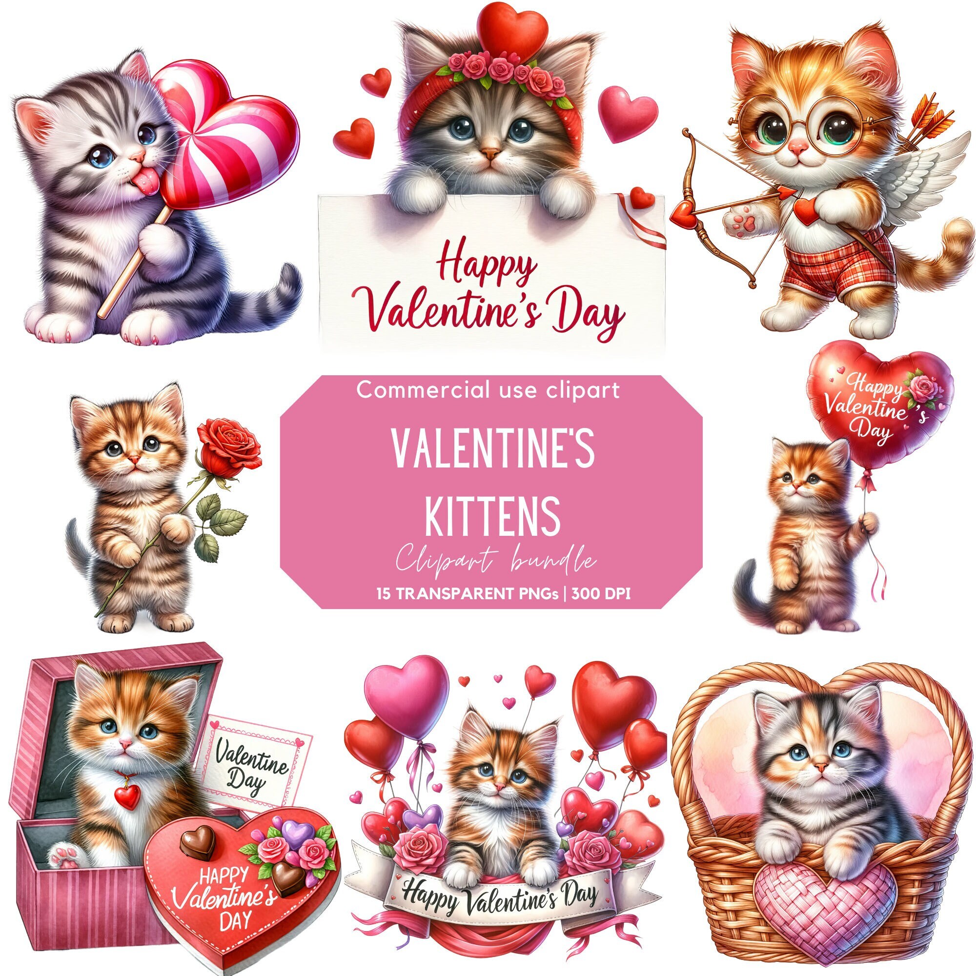 Valentines Kittens Clipart Cute Cat Cute Kitten Romantic Love Day Cute ...