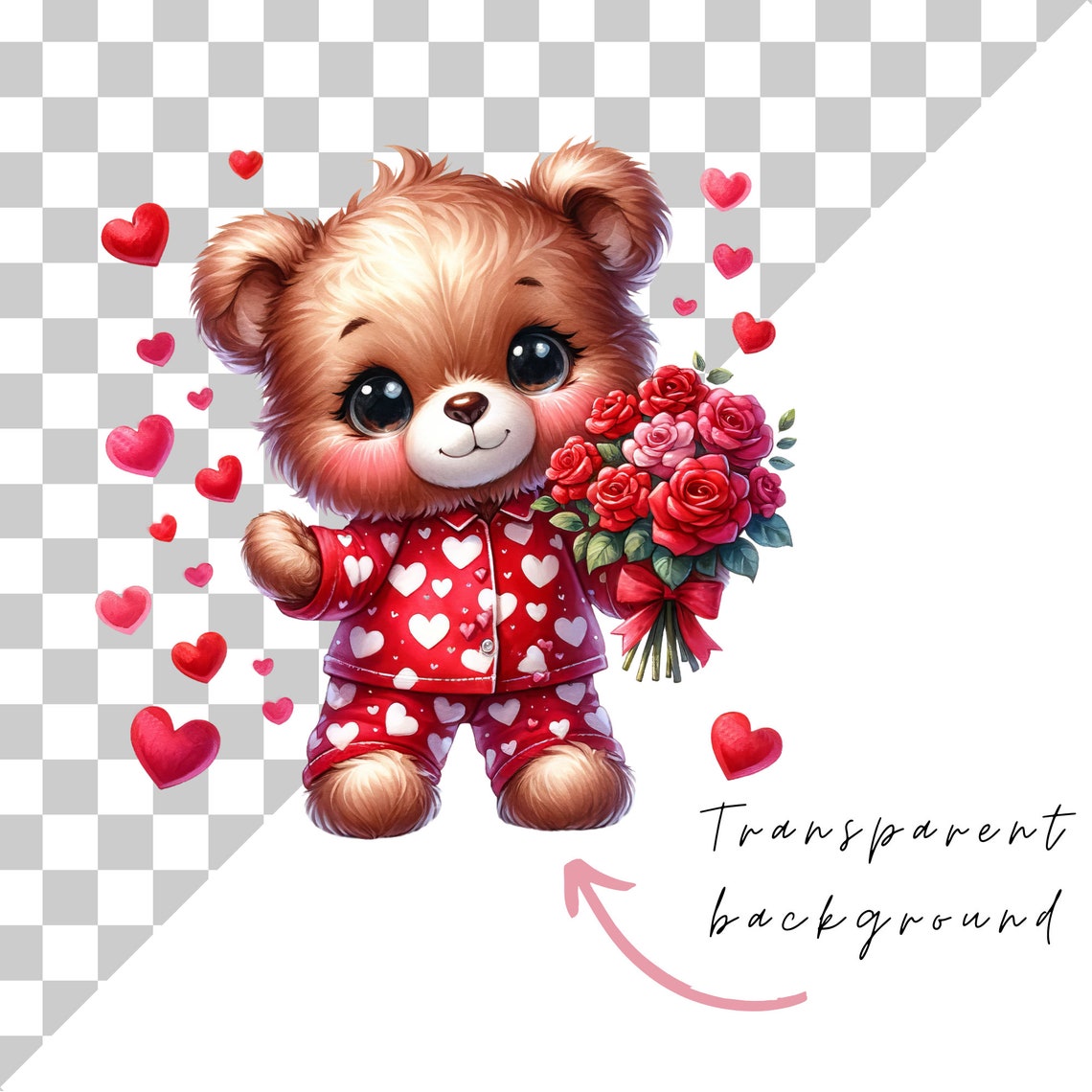 Valentine Teddy Bear Clipart Cute Bears Romantic Clipart Watercolor ...