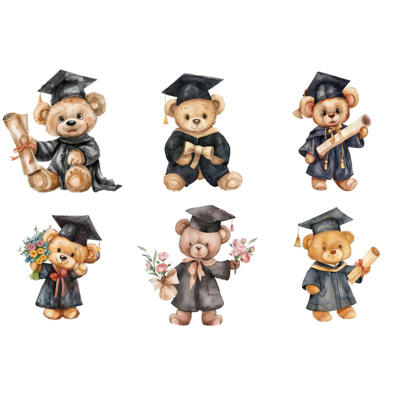 Cute Graduation Bears Clipart Graduate Bear PNG Diploma Bear Printable ...