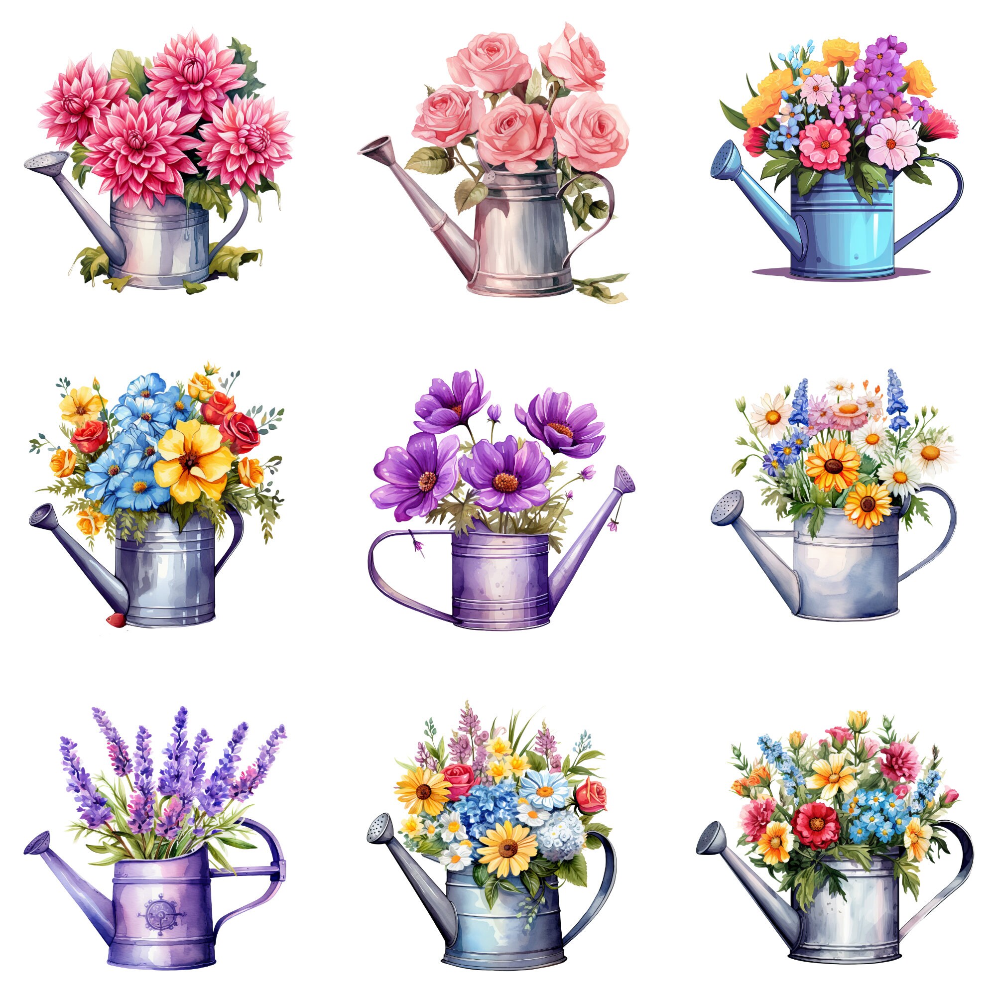 Watercolor Floral Watering Can Clipart Watering Can Png Watering Can ...
