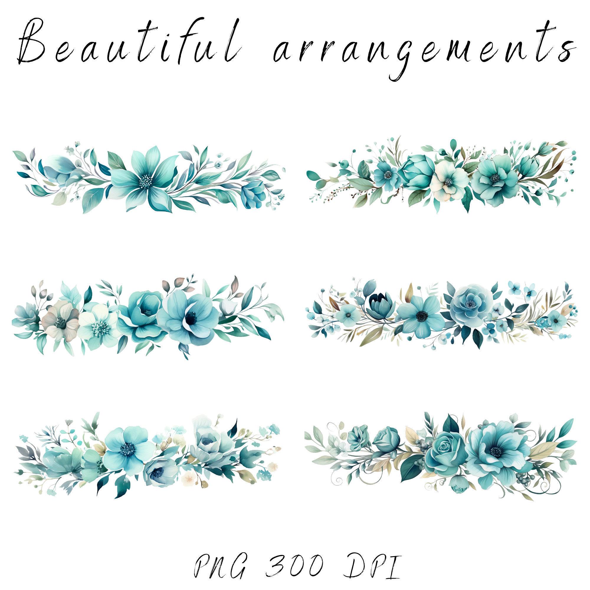Teal Floral Clipart: Watercolor Flowers, Wedding Invitation (digital ...