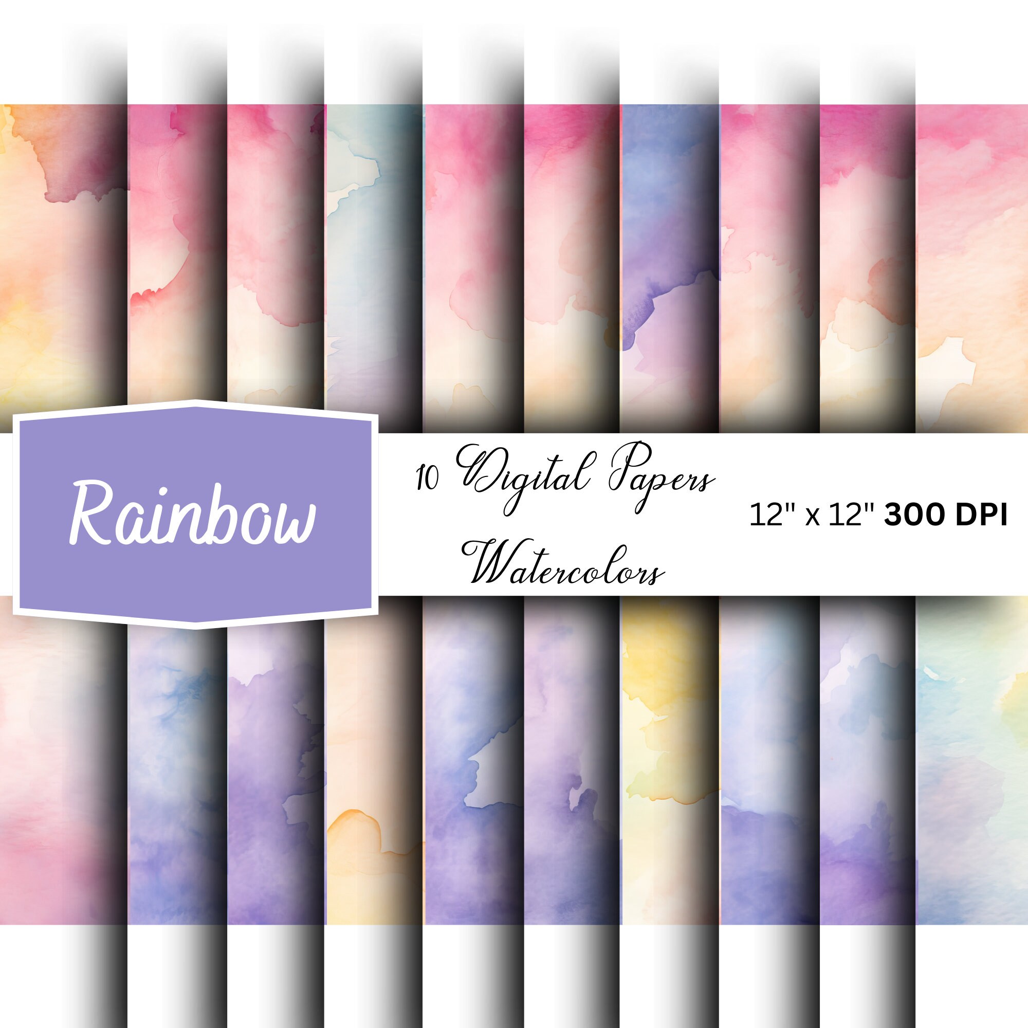 Rainbow Watercolor Texture Clipart Digital Paper Colorful Watercolor ...