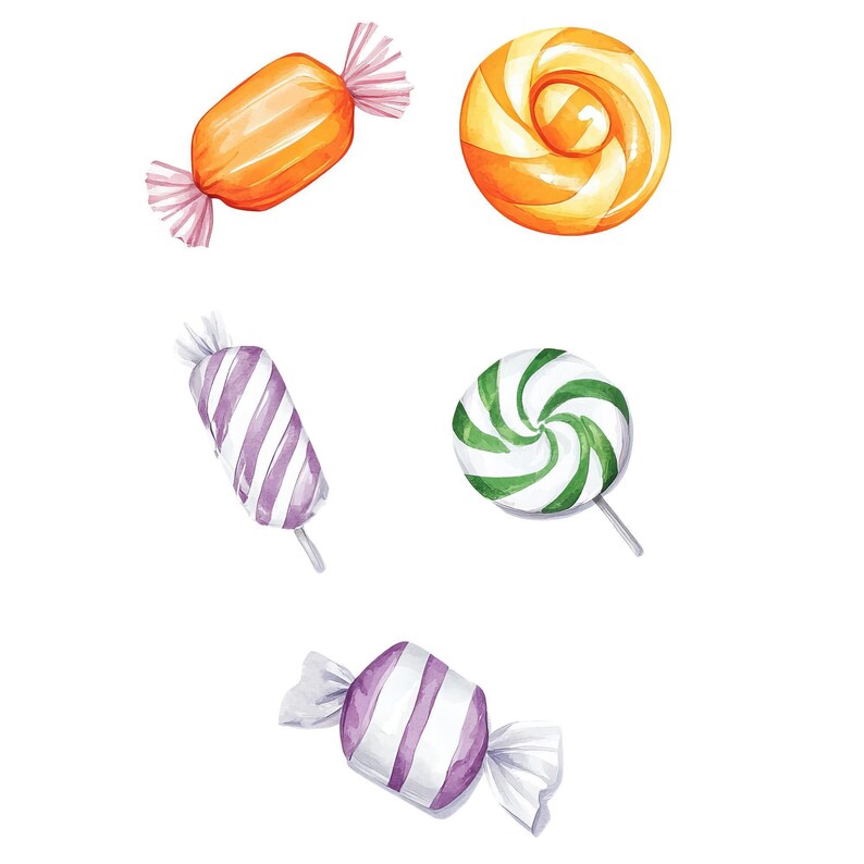 Halloween Candy Clipart: Gummy Worms, Lollipops, Candy Corn (PNG ...