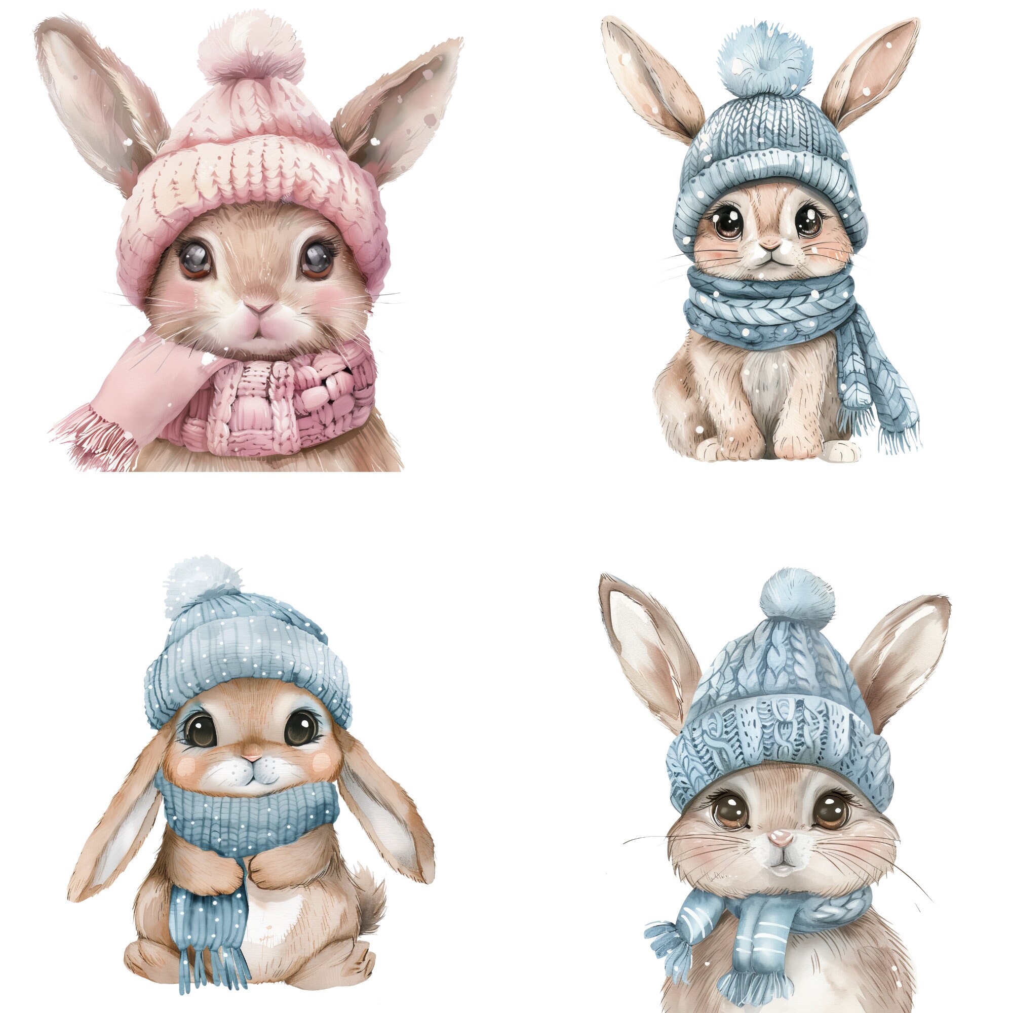 Watercolor Winter Bunny Clipart Christmas Bunnies Cute Bunny Winter ...