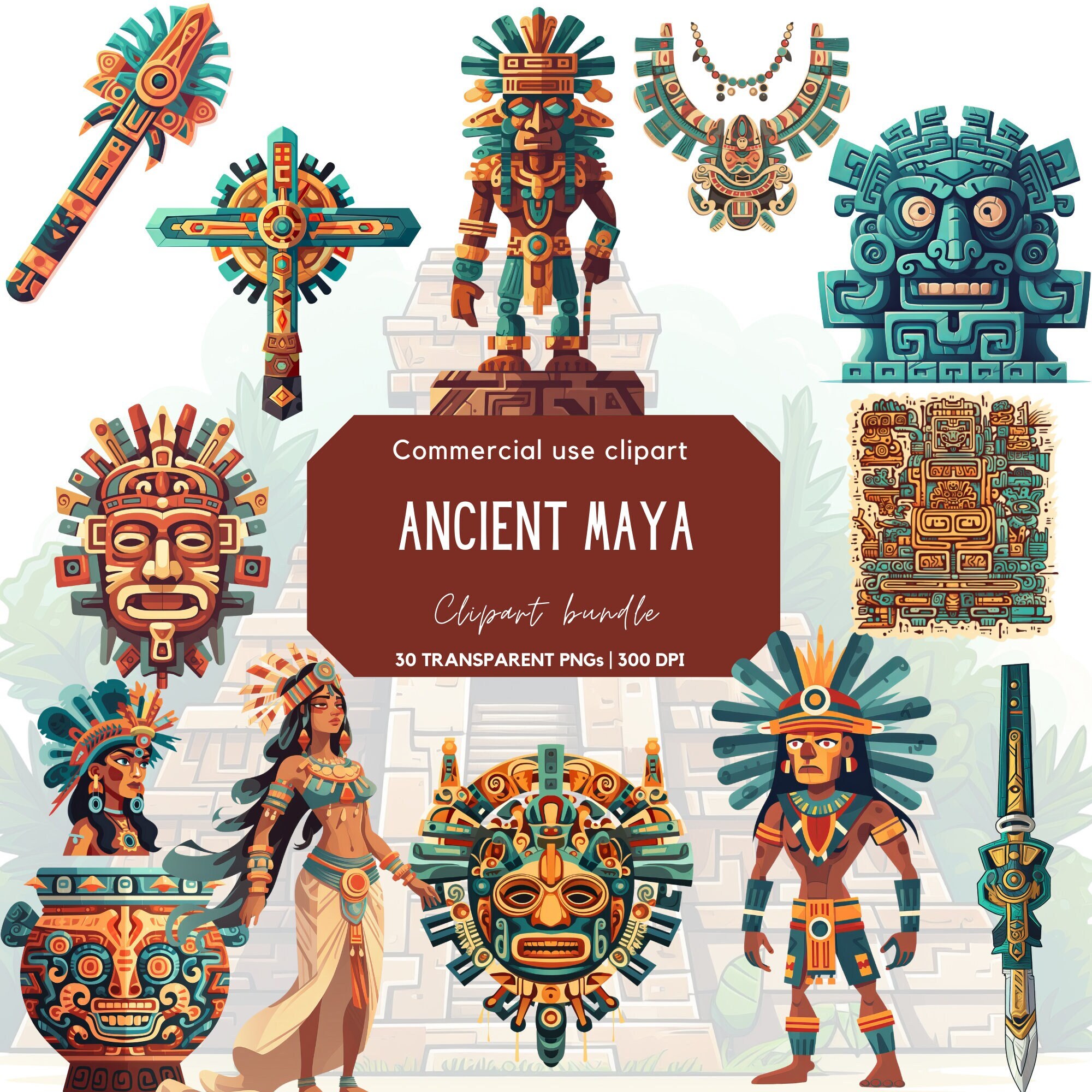 Ancient Maya Clipart Mayan Pyramid Mayan Calendar Aztec Art Mexican ...