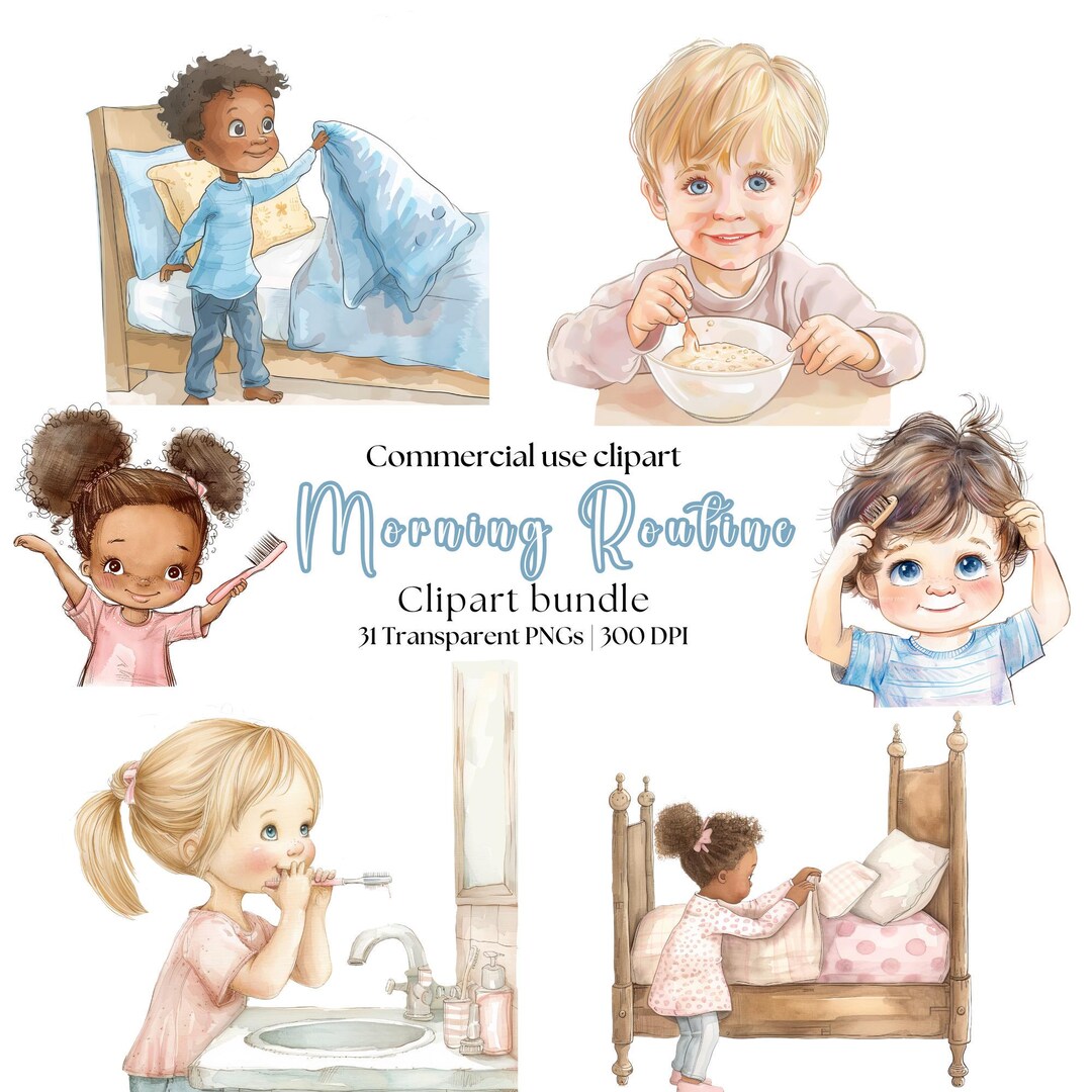 Watercolor Morning Routine Clipart | Kids Routine | Morning Routine Png ...