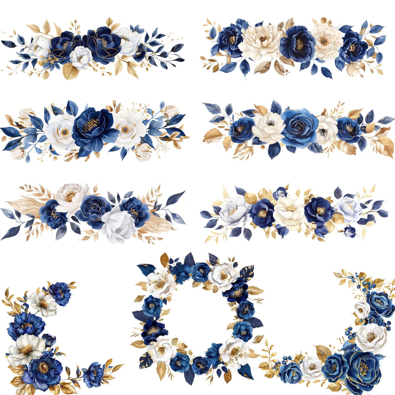 Watercolor Royal Blue Floral Clipart: Vintage Wedding Flowers (digital ...