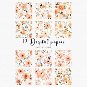 Watercolor Peach Floral Digital Papers | Peach Fuzz | Peach Flower ...
