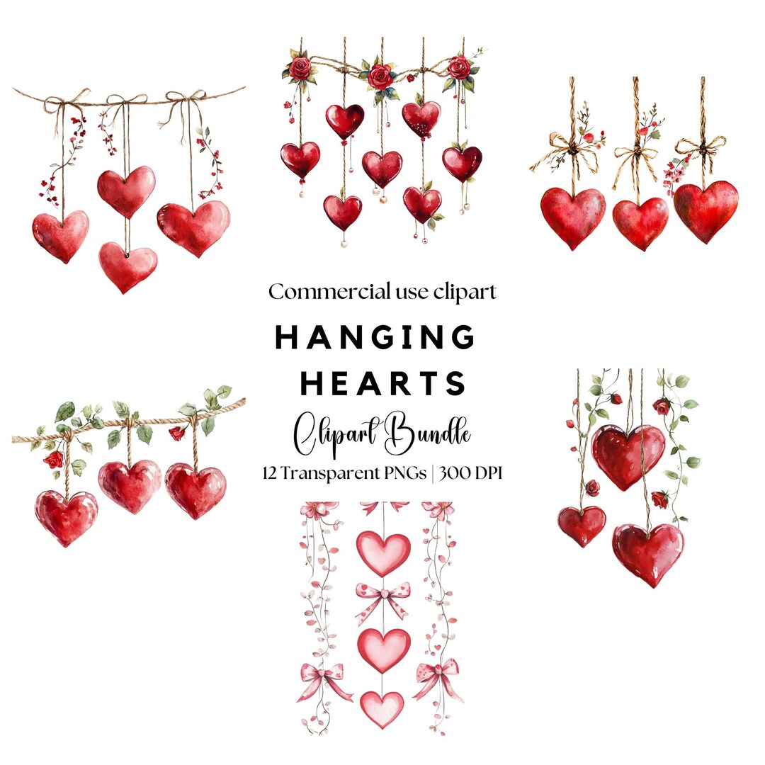 Hanging Hearts Clipart | Valentine Clipart | Valentine Hearts Png ...