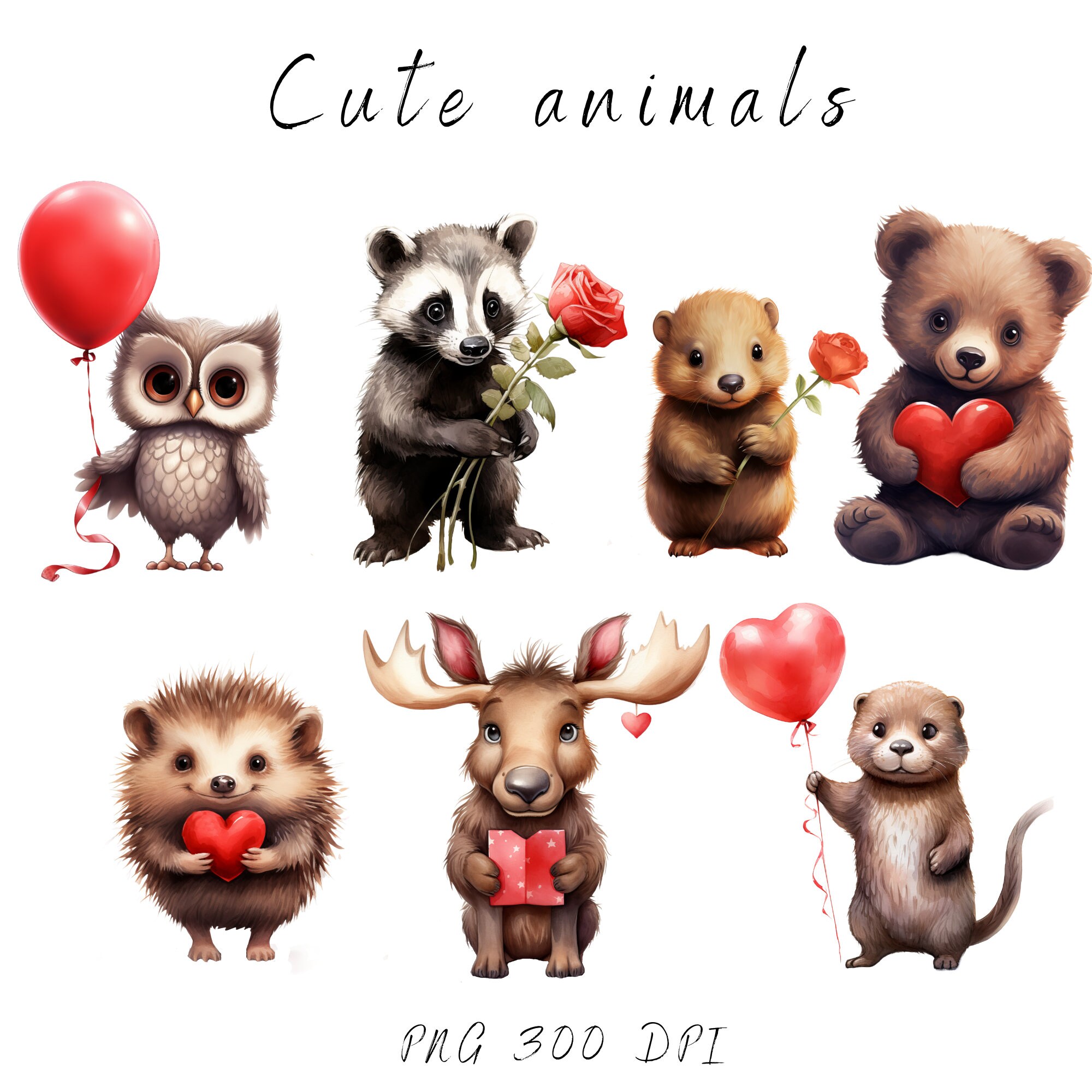 Valentines Cute Animal Clipart Baby Animals romantic Clipart Bear Fox ...