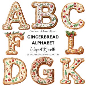 Christmas Gingerbread Alphabet Clipart: Festive Cookie Letters (PNG) - Etsy