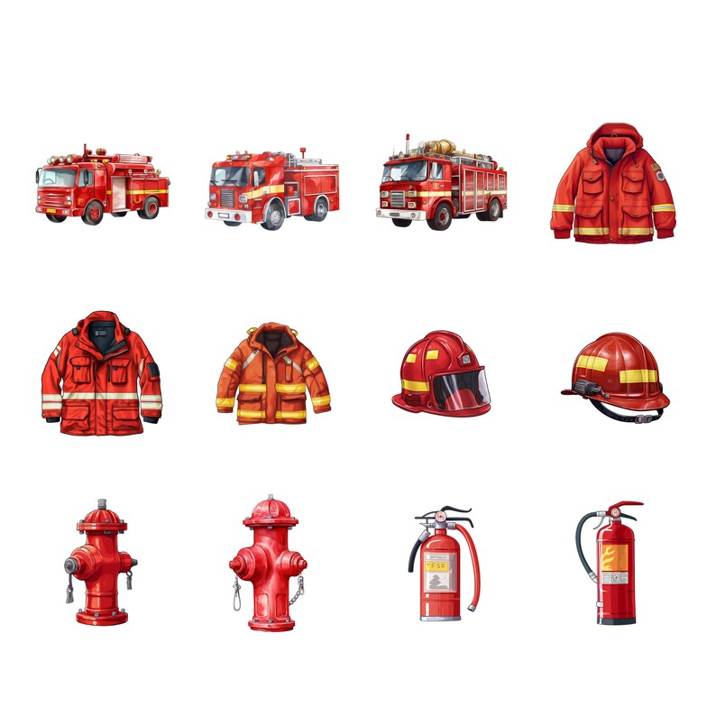 Watercolor Firetruck Clipart Firefighter Fire Station Fire Engine ...