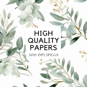 Watercolor Eucalyptus Digital Papers: Floral Wedding Design (jpegs) - Etsy