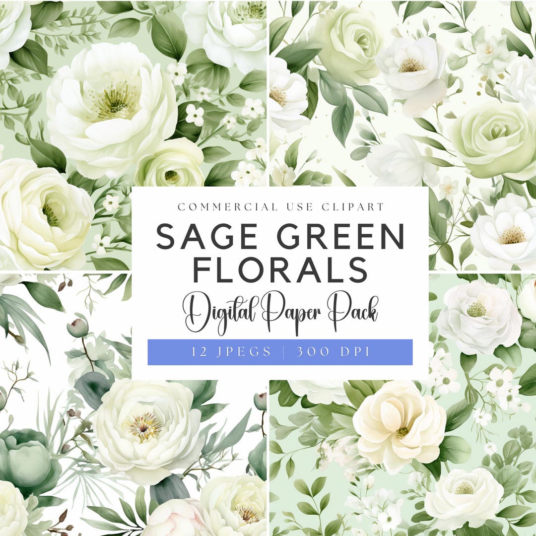 Watercolor Sage Green Floral Digital Paper | Greenery| Botanical | Sage ...