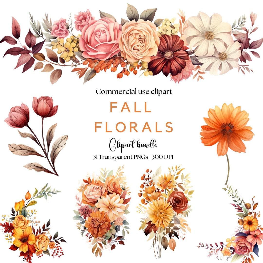 Watercolor Fall Floral Clipart Terracotta Floral Autumn Wedding Autumn ...