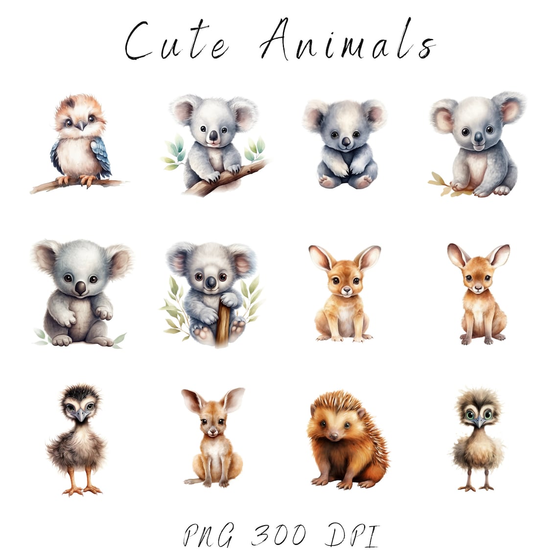 Baby Australian Animals Clipart Cute Animal Nursery Wall Art Baby ...