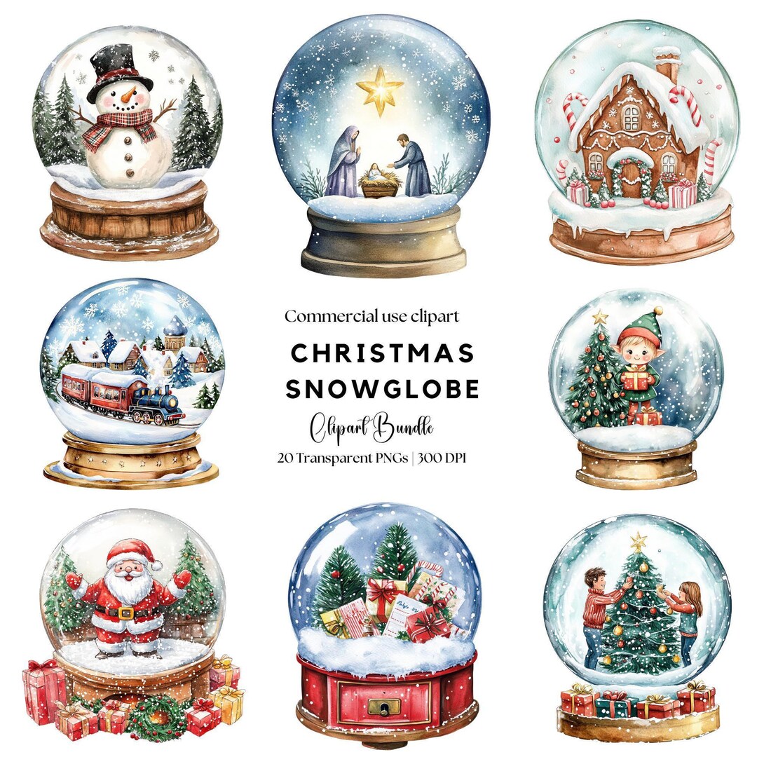 Watercolor Christmas Snowglobe Clipart Bundle (digital Download) - Etsy