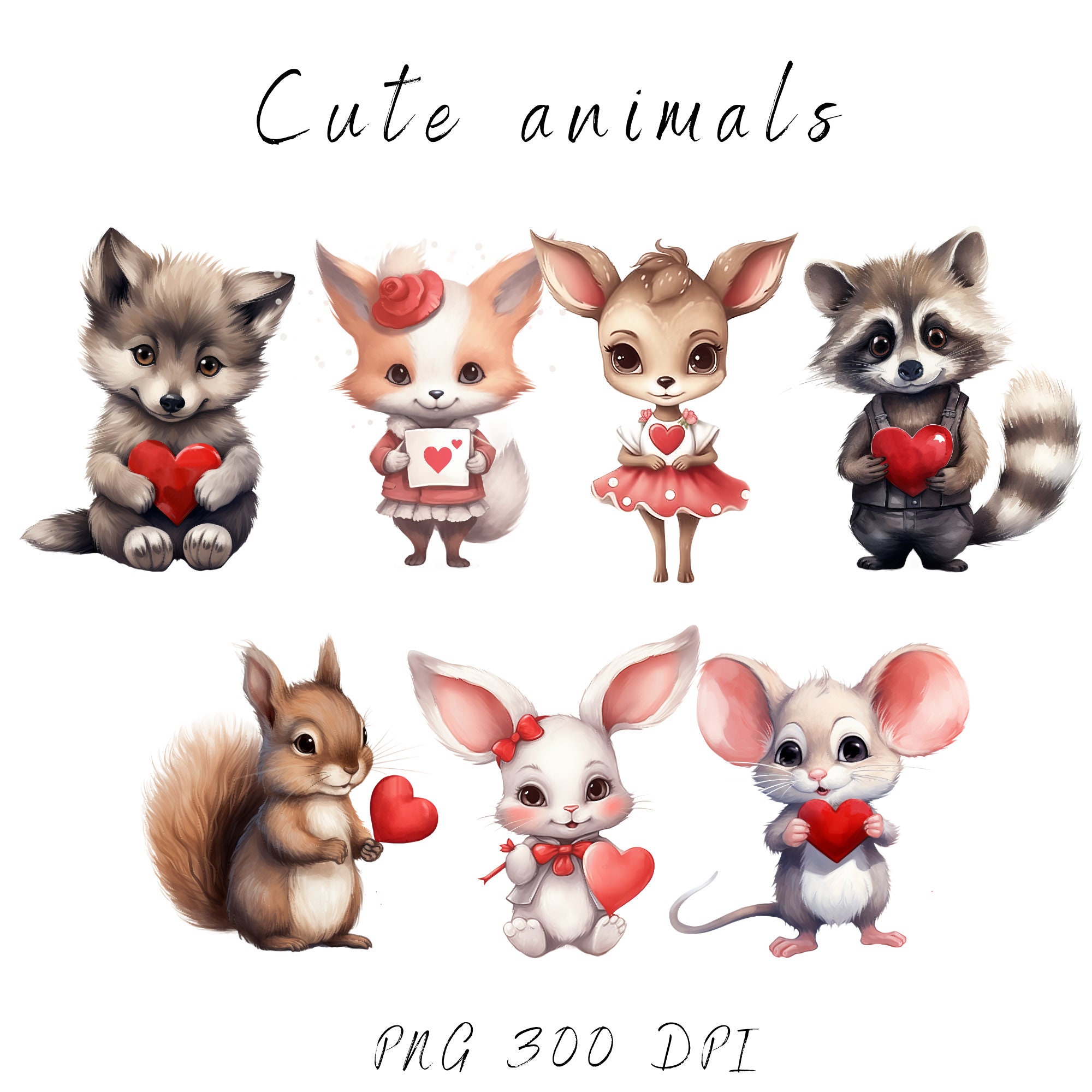 Valentines Cute Animal Clipart Baby Animals romantic Clipart Bear Fox ...