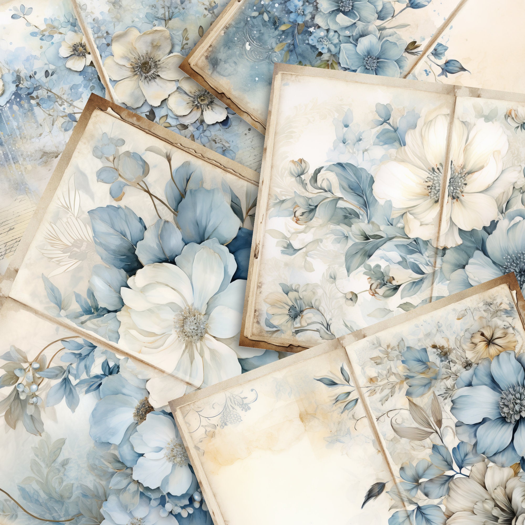 Dusty Blue Floral Junk Journal Pages Floral 6 Digital Journal Pages ...