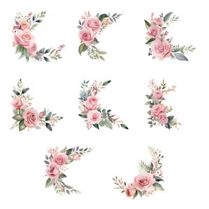 Pink Rose Corner Clipart: Watercolor Floral Border (PNG) - Etsy