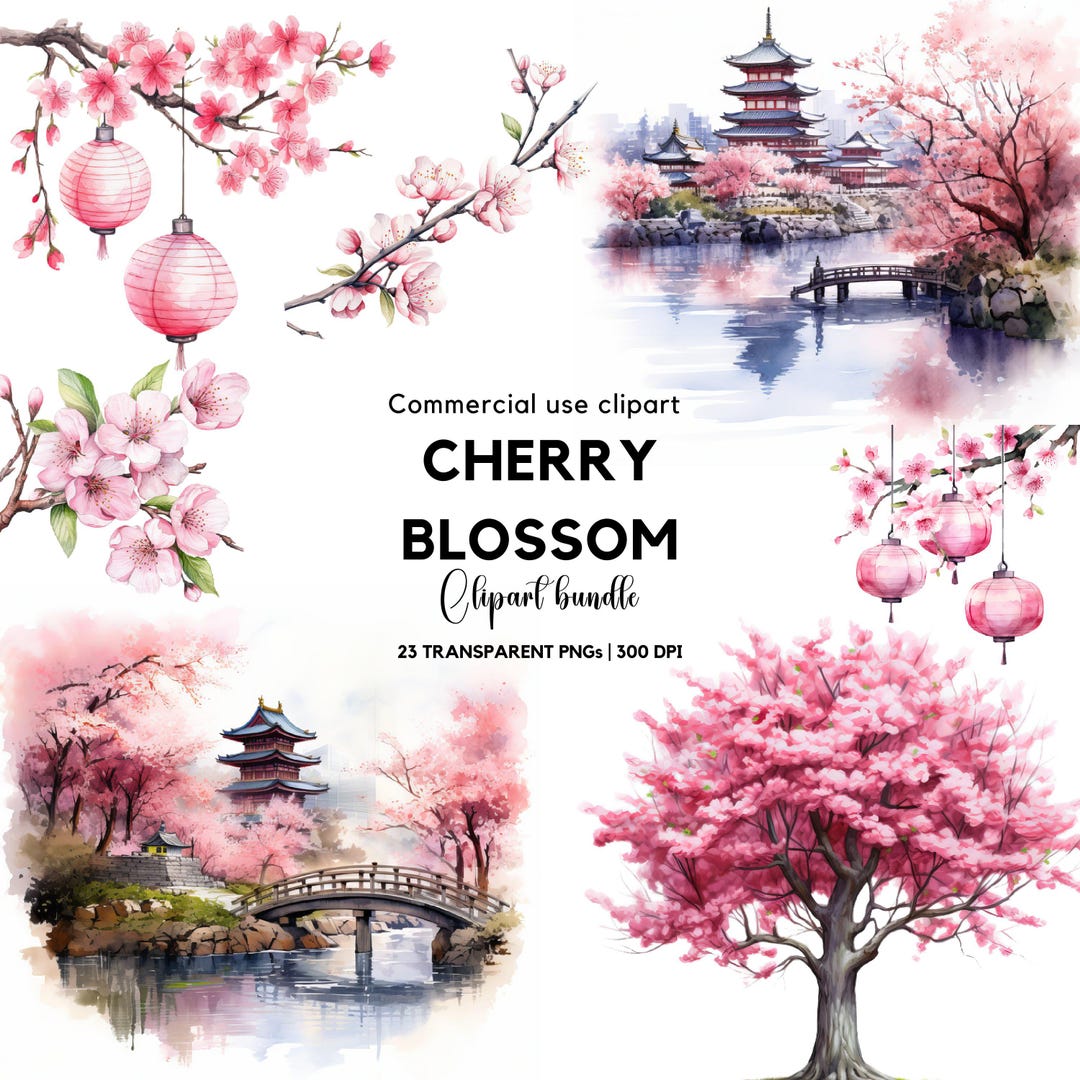 Watercolor Cherry Blossom Tree Clipart | Sakura Blossom | Spring ...