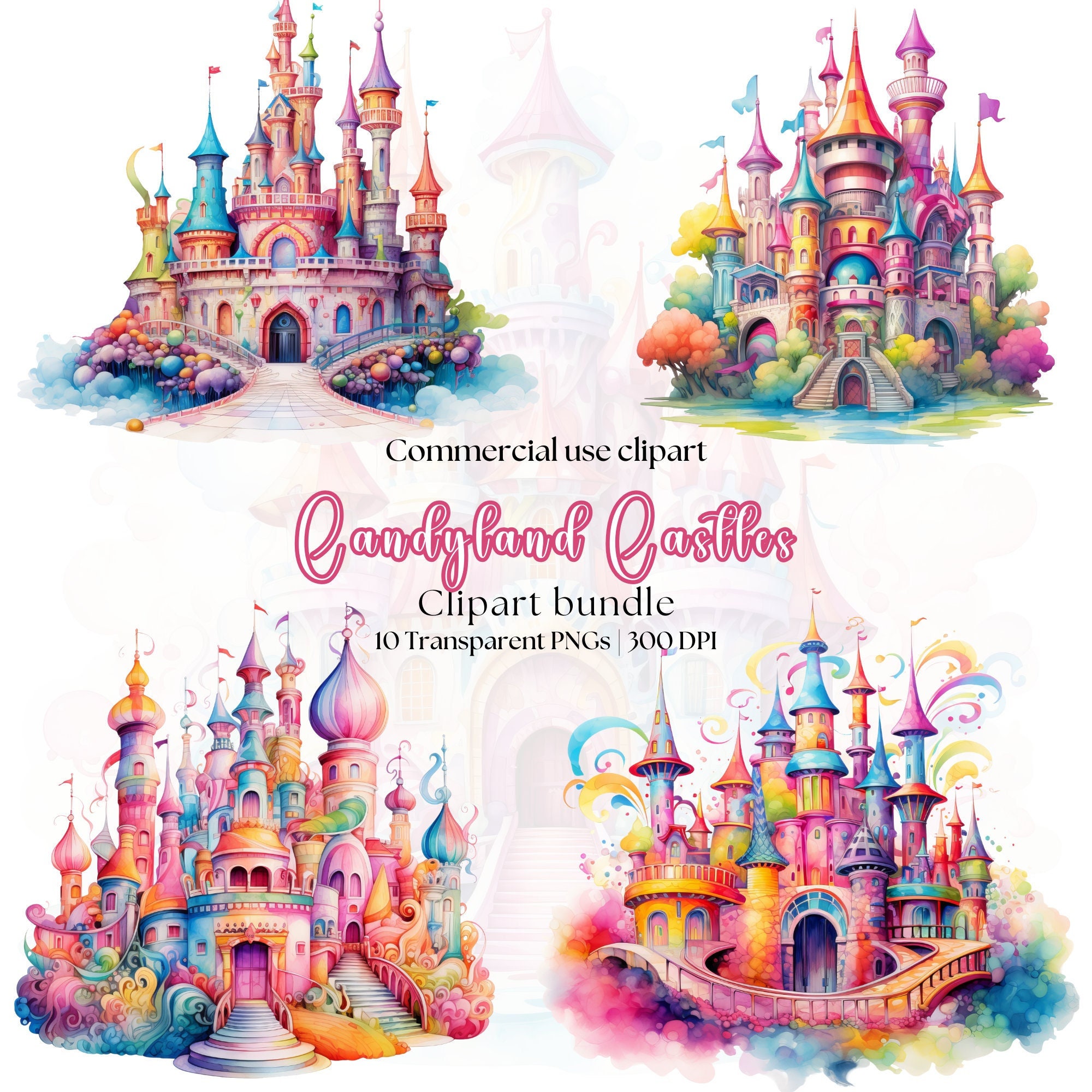 Watercolor Candyland Castle Clipart Candy Land Birthday Lollipop ...