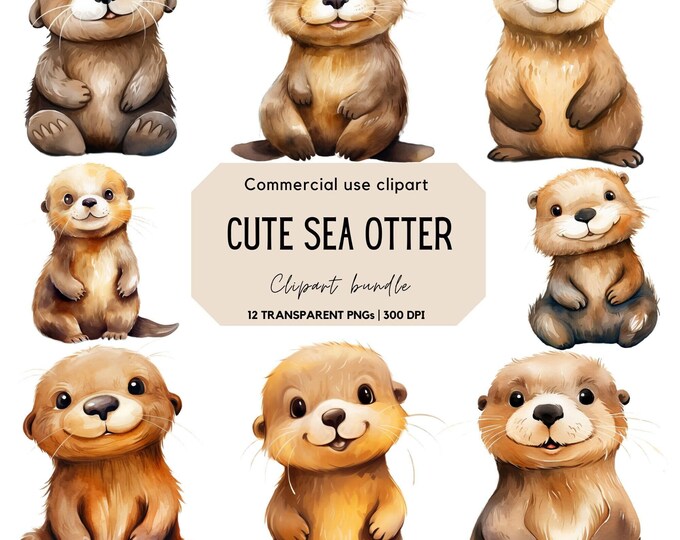 Sea Otter Clipart, Kids Cute Baby Animals Png, Watercolor Otters ...