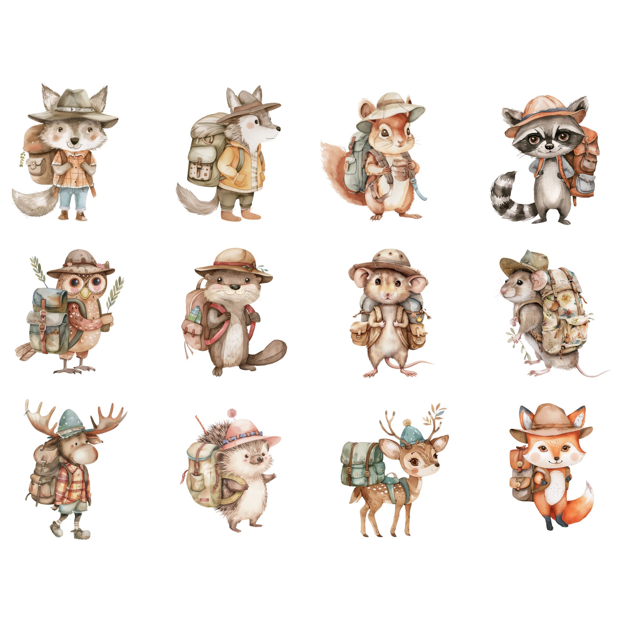 Watercolor Woodland Animals Go Camping Clipart Summer Camp Cute Animals ...