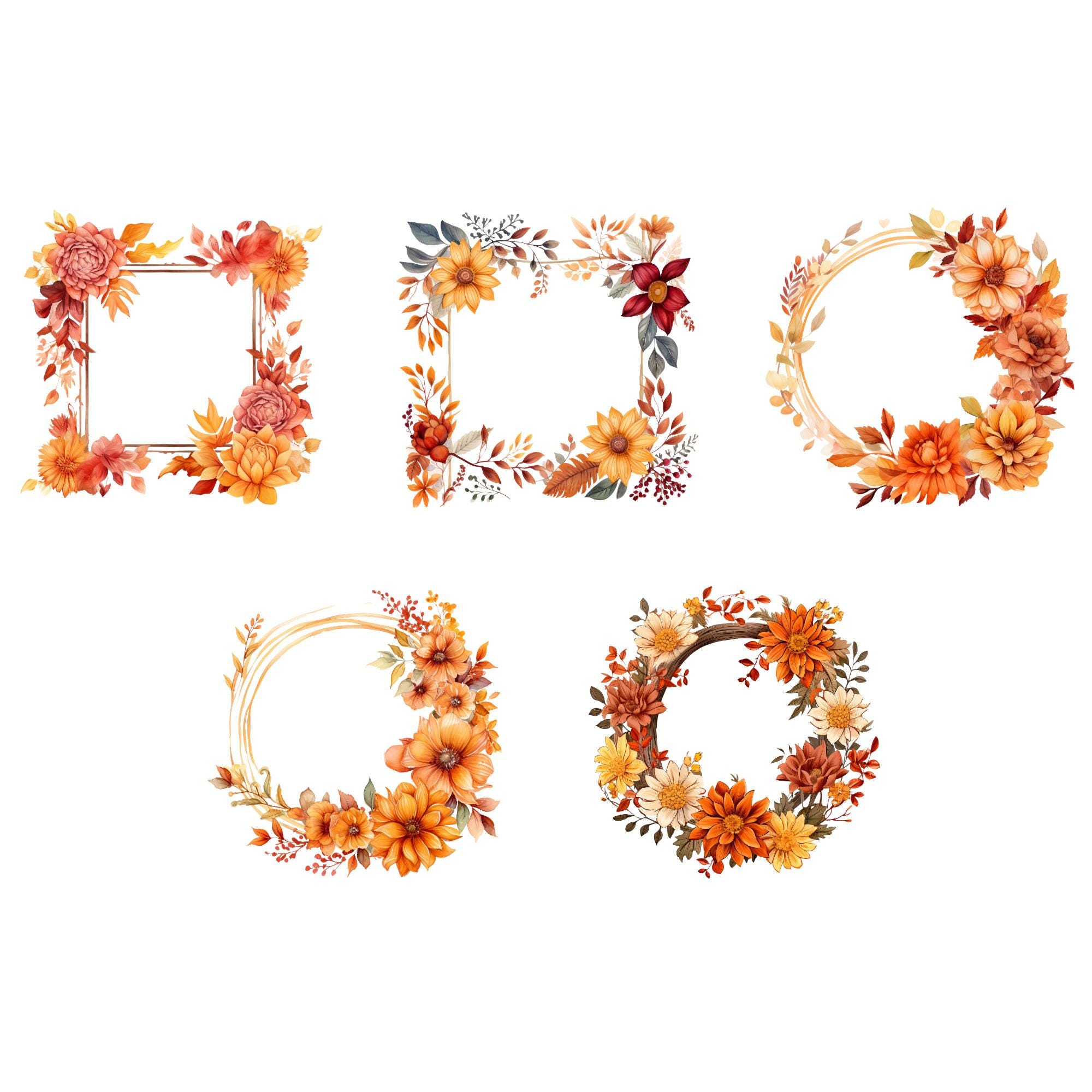 Watercolor Fall Floral Frame Clipart Autumn Border Autumn Leaves ...