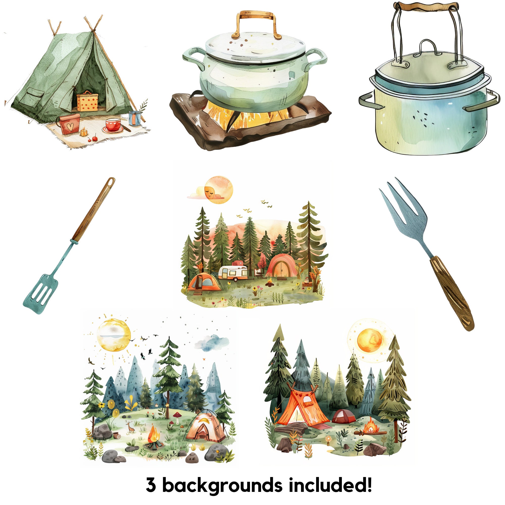 Watercolor Woodland Animals Go Camping Clipart Summer Camp Cute Animals ...