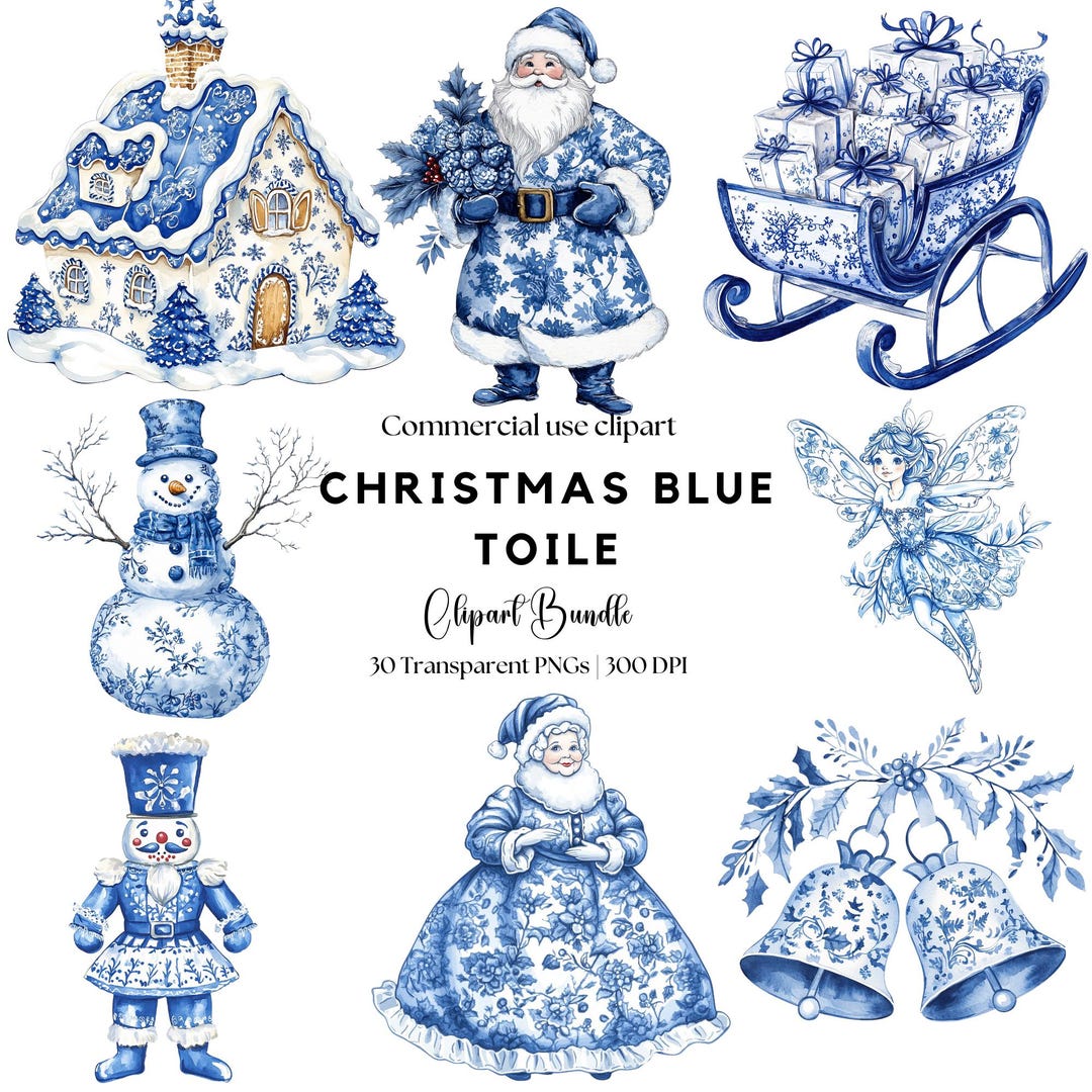 Christmas Blue Toile Clipart | Chinoiserie | Vintage Christmas ...