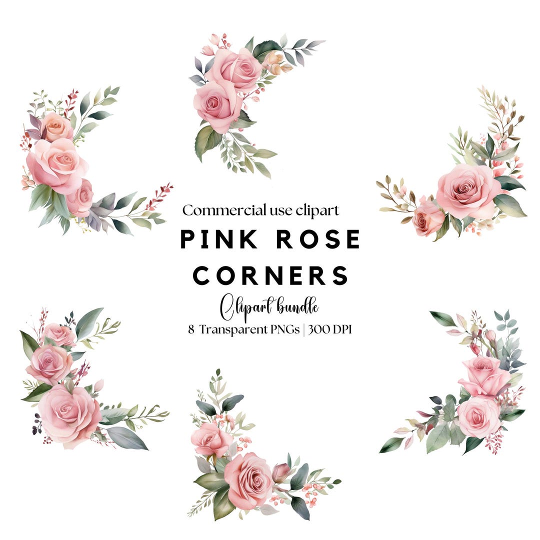 Pink Rose Corner Clipart | Dusty Pink Roses | Floral Corner Border ...