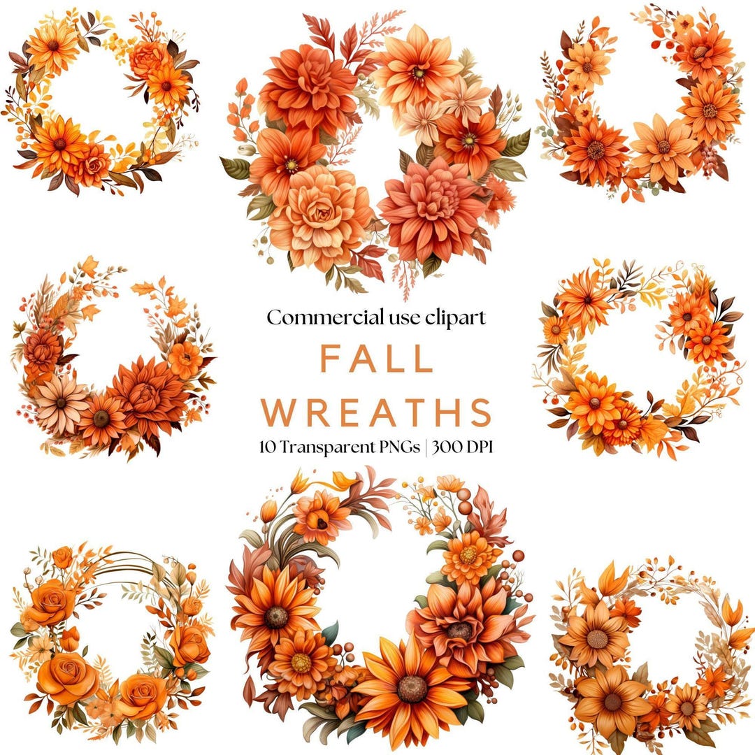 Watercolor Fall Floral Wreath Clipart: Autumn Thanksgiving Decor - Etsy
